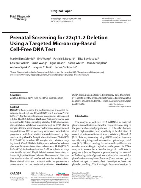 Pdf Prenatal Screening For 22q11 2 Deletion Using A Targeted Microarray Based Cell Free Dna Test