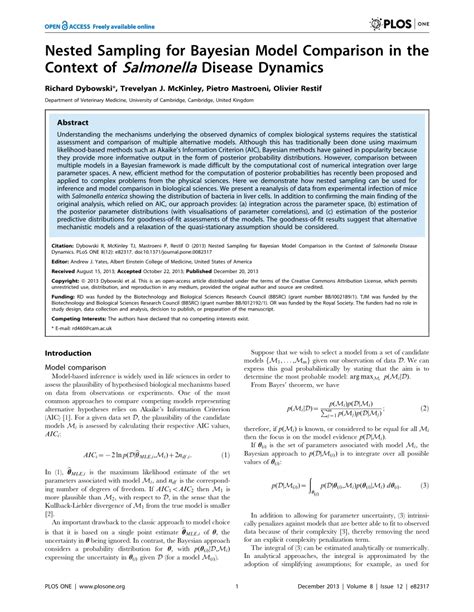 Pdf Nested Sampling For Bayesian Model Comparison In The Context Of Salmonella Disease Dynamics