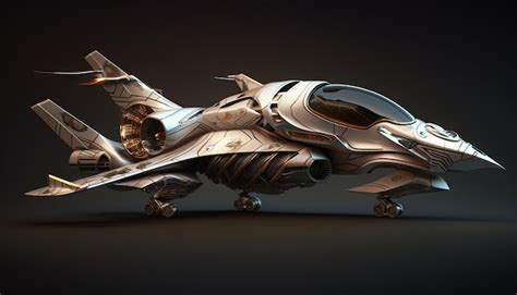 Premium Photo Futuristic Spaceship On A Black Background Generative Ai
