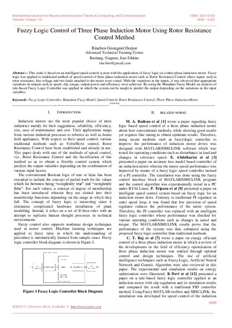 Pdf Fuzzy Logic Control Of Three Phase Induction Motor Using Rotor