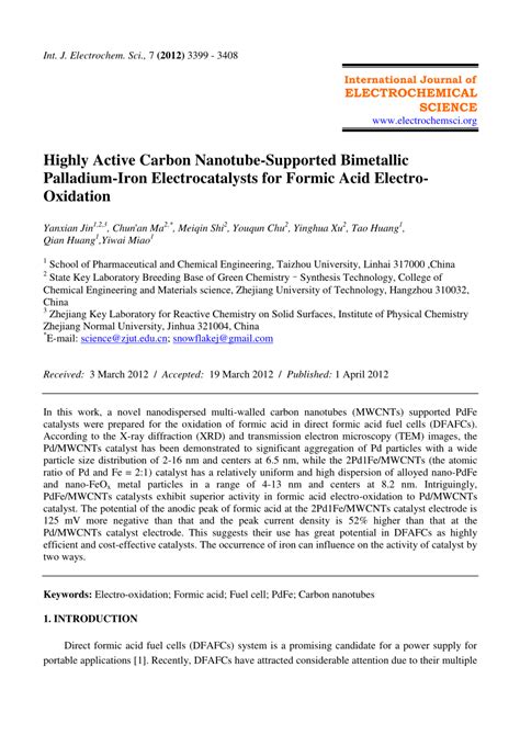 Pdf Highly Active Carbon Nanotube Supported Bimetallic Palladium Iron