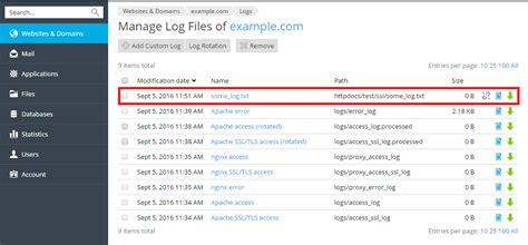 Log Files Plesk Obsidian Documentation