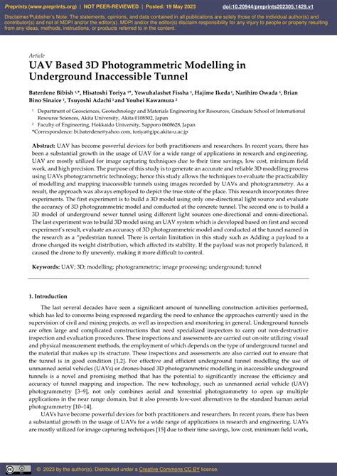 Pdf Uav Based 3d Photogrammetric Modelling In Underground Inaccessible Tunnel