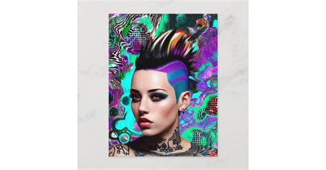 Mohawk Punk Girl Abstract Art Postcard Zazzle