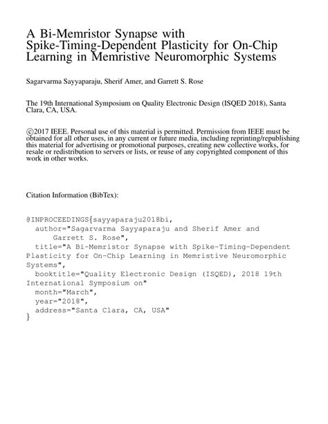 Pdf A Bi Memristor Synapse With Spike Timing Dependent Plasticity For