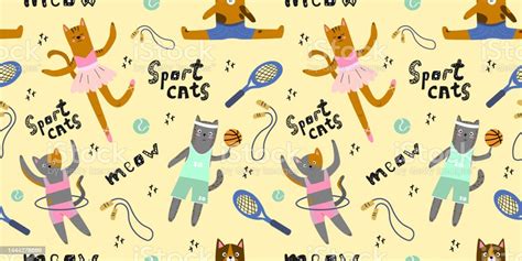 다양한 포즈의 귀여운 고양이와 함께 원활한 어린이 패턴 벡터 그림입니다 0명에 대한 스톡 벡터 아트 및 기타 이미지 0명 가공의 인물 고양이 새끼 Istock