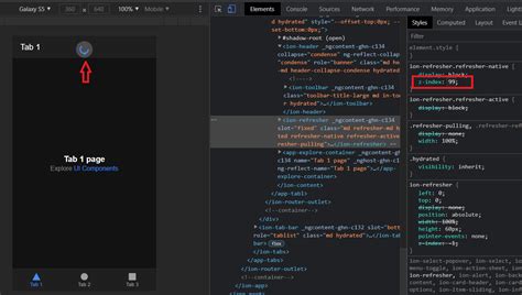 Bug Ion Refresher Appears And Gets Stuck When Scrolling Downwards