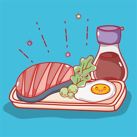 일본 요리법 귀여운 카와이 만화 프리미엄 벡터