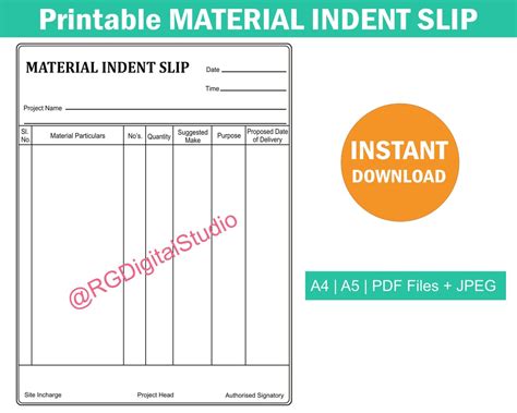 Printable Material Indent Slip Digital Download A A Etsy