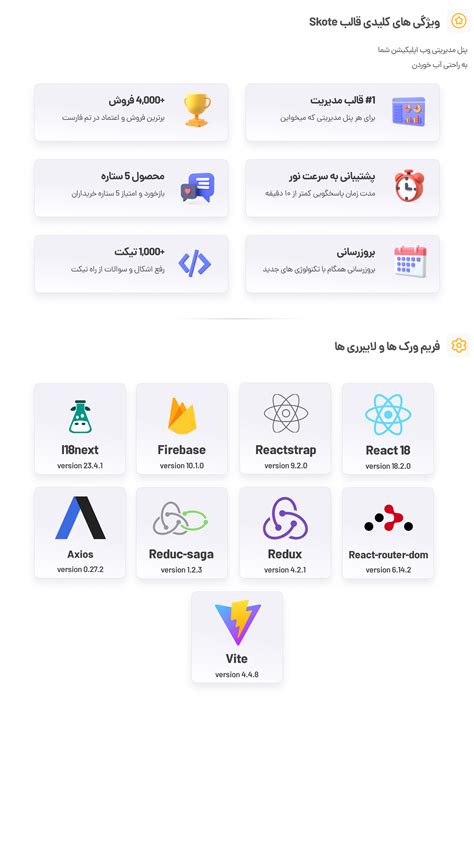 قالب داشبورد مدیریت skote react js راست چین