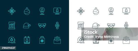 세트 라인 크리스마스 트리 일 달력 선물 활 쇼핑백 산타 클로스 모자 눈송이 및 공 아이콘 벡터 겨울에 대한 스톡 벡터 아트 및 기타 이미지 Istock