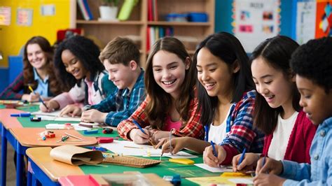 Premium Photo Smiling Classmates Working Together