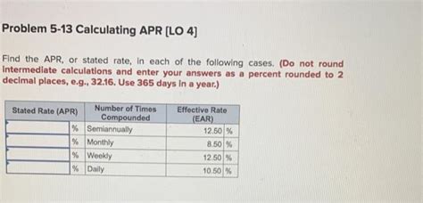 Solved Problem Calculating APR LO Find The APR Or Chegg Com