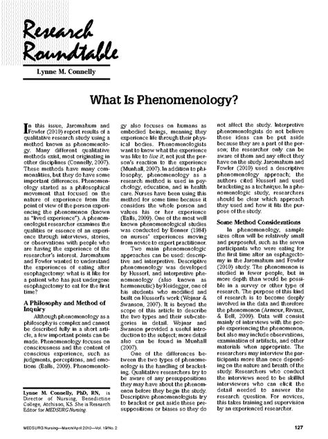 What Is Phenomonology Phenomology Medsurg Nursing—marchapril 2010