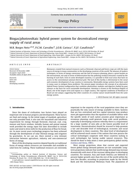 Pdf Biogas Photovoltaic Hybrid Power System For Decentralized Energy Supply Of Rural Areas