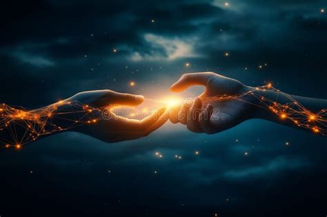 Human And Robot Hands Connecting In Data Network Stock Illustration Illustration Of Concept