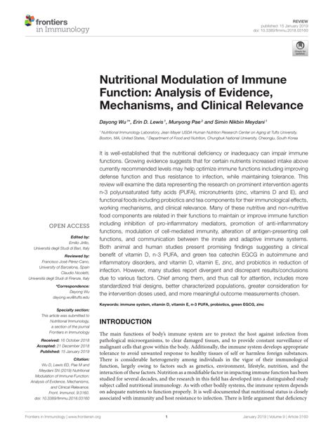 PDF Nutritional Modulation Of Immune Function Analysis Of Evidence Mechanisms And Clinical