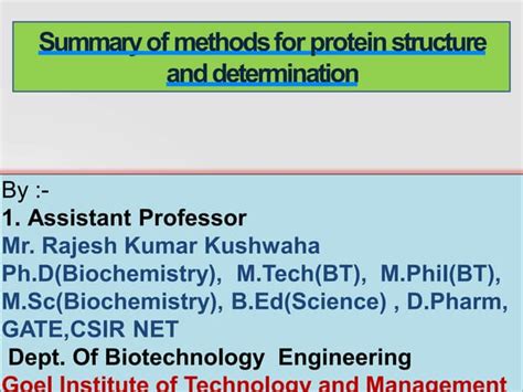 Protien Structure And Methods Of Protein Structure Determination Rajesh Kumar Kushwaha Ppt