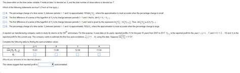 Solved The Observation On The Time Series Variable Y Made At
