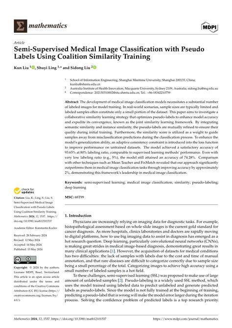 Pdf Semi Supervised Medical Image Classification With Pseudo Labels Using Coalition Similarity