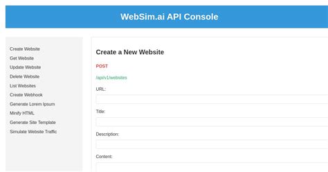 WebSim Ai API Console
