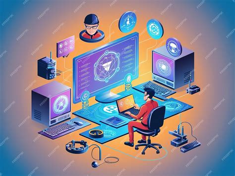 Premium Photo A Cartoon Of A Man Working On A Computer With A Man Sitting At A Desk And A