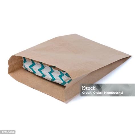 점심 이나 음식 또는 흰색 고립 된 배경에 구입에 대 한 재활용 빈 크래프트 종이 쇼핑 가방의 모형 가방에 대한 스톡 사진 및 기타 이미지 Istock
