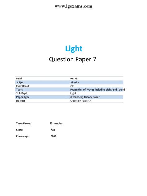 32 7 Light Cie Igcse Physics Ext Theory Qp Pdf Refraction