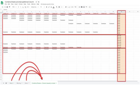 combine multiple ranges and append status in new column based on sheet imported from r sheets
