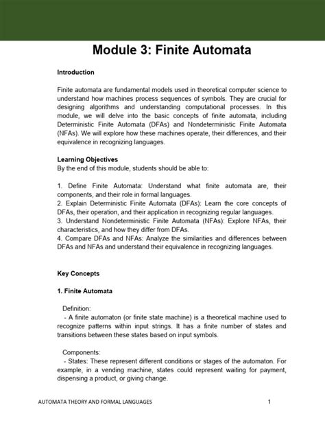 Automata Theory And Formal Languages Module 3 Pdf Automata Theory