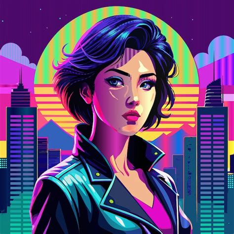 Premium Vector A Poster For A Woman With A City Background And A