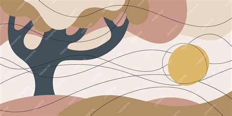 Premium Vector Abstract Landscape Stylization Tree And Sun