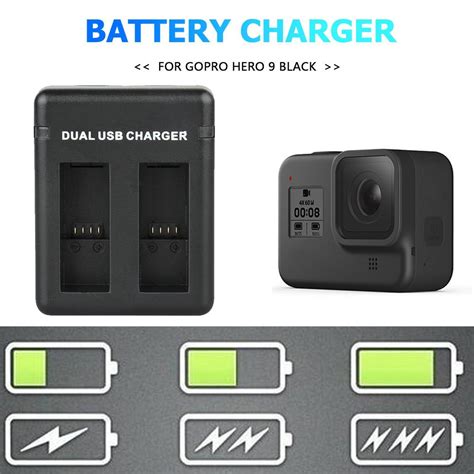 Dual Battery Pack Charger For Gopro Hero 9 Chargeable Cell Power