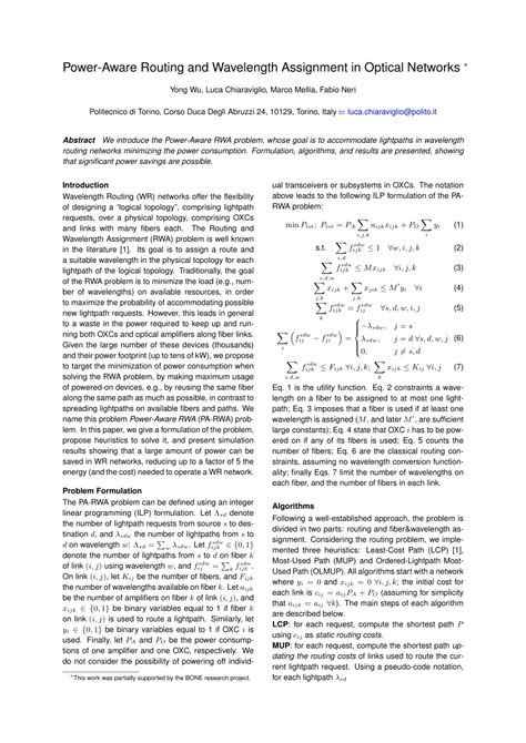 Pdf Power Aware Routing And Wavelength Assignment In Optical Networks