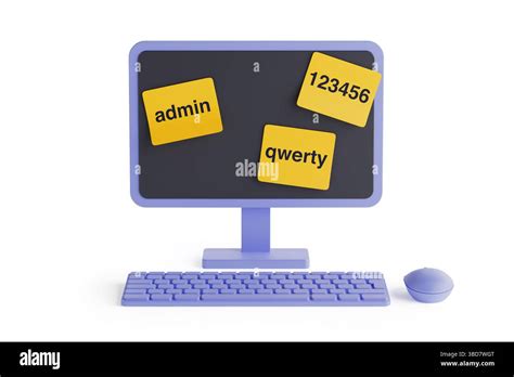 Cybersecurity Risk From Weak Passwords Computer Monitor With Sticky Notes Showing Common