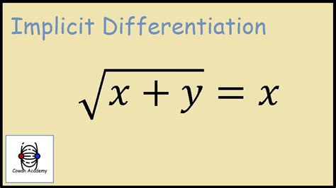 sqrt x y x implicit differentiation find dy dx youtube