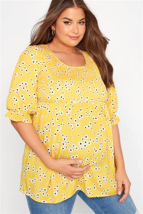 Bump It Up Maternity Plus Size Yellow Polka Dot Shirred Top Yours Clothing