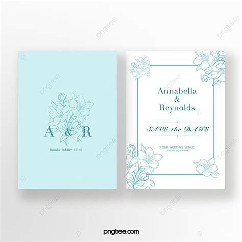 파란색 선형 꽃 일러스트 장식 청첩장 긍정적이 고 부정적인 세트 템플릿 Psd 다운로드 디자인 자료 다운로드 꽃 청첩장 청첩장 수채화 청첩장