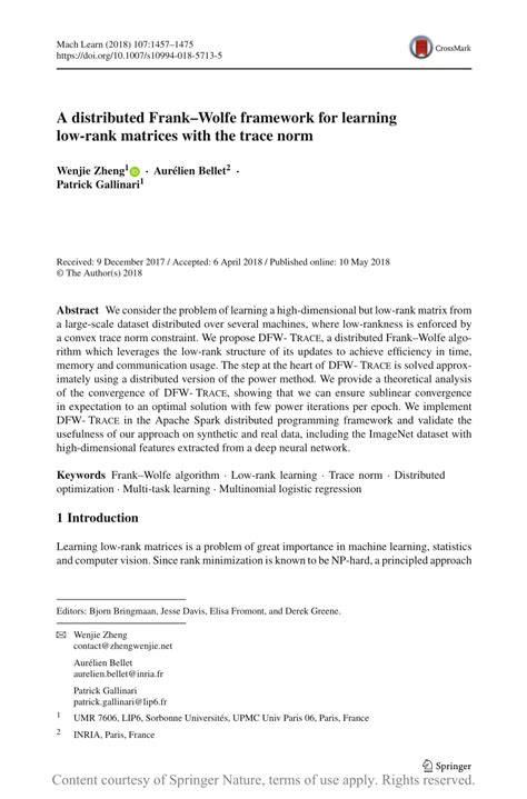 A Distributed Frank Wolfe Framework For Learning Low Rank Matrices With The Trace Norm