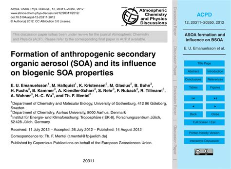 Pdf Formation Of Anthropogenic Secondary Organic Aerosol Soa And