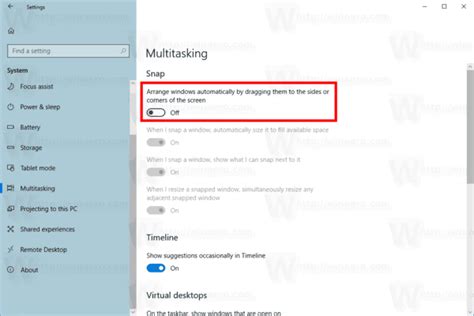 Disable The Aero Snap Feature In Windows 10