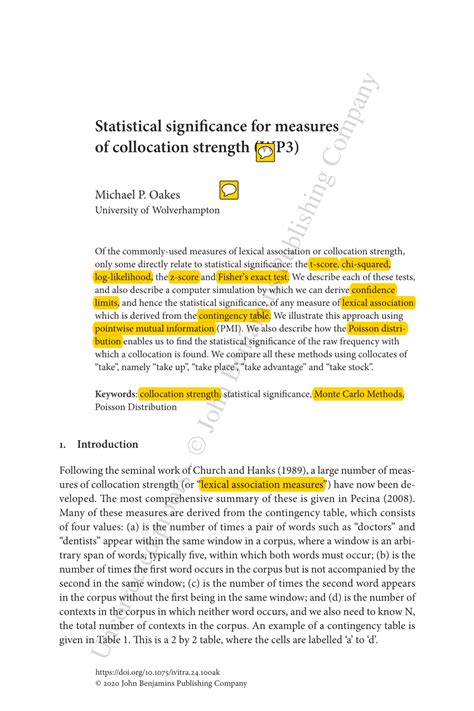 Pdf Statistical Significance For Measures Of Collocation Strength