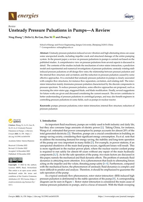 Pdf Unsteady Pressure Pulsations In Pumps—a Review