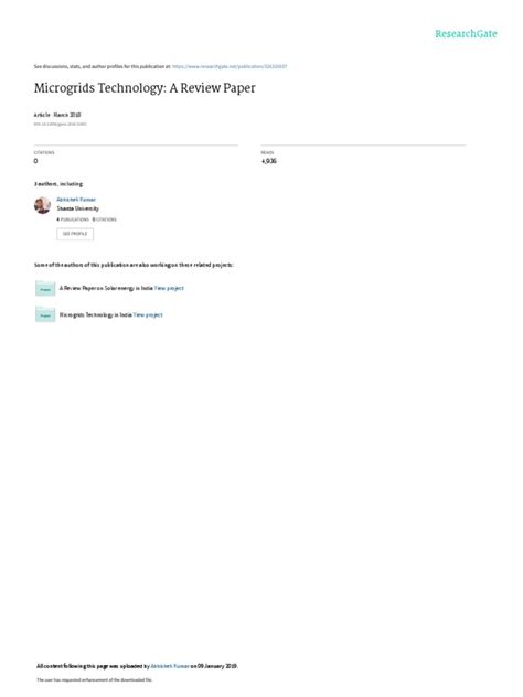 Microgrids Technology A Review Paper March 2018 Pdf Distributed Generation Photovoltaics