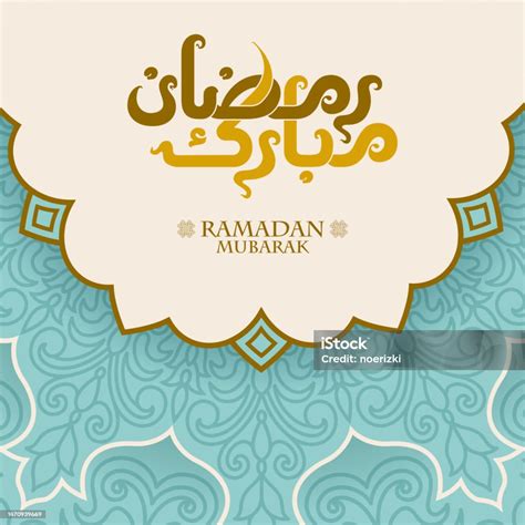 현대 아랍 서예가 있는 평평한 라마단 무바라크 인사말 카드 0명에 대한 스톡 벡터 아트 및 기타 이미지 0명 Eid Ul