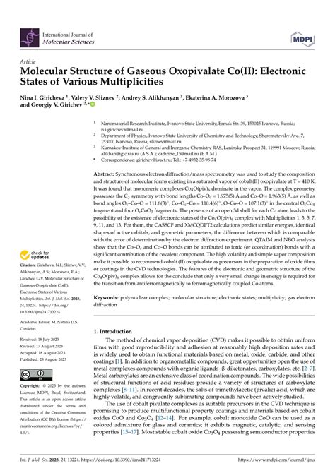 Pdf Molecular Structure Of Gaseous Oxopivalate Coii Electronic States Of Various Multiplicities