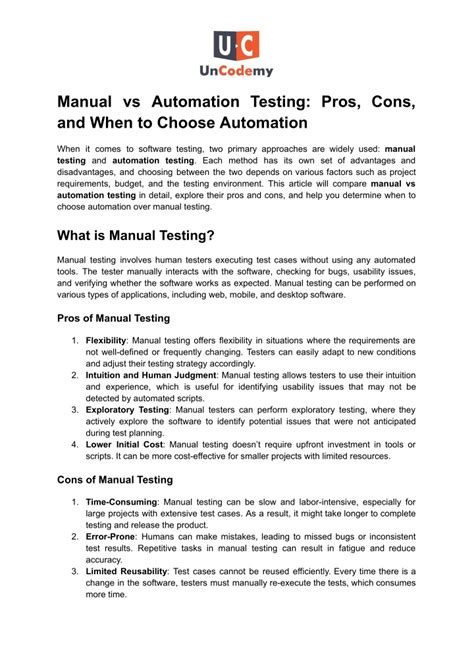 Ppt Manual Vs Automation Testing Pros Cons And When To Choose Automation Powerpoint