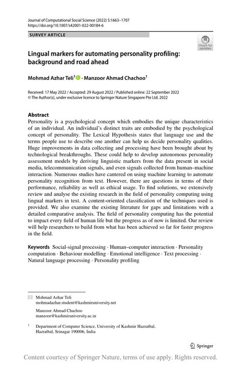 Lingual Markers For Automating Personality Profiling Background And