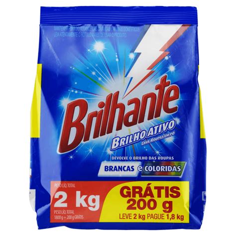 Lava Roupas Em Pó Multitecidos Brilho Ativo Brilhante Pacote Leve 2kg