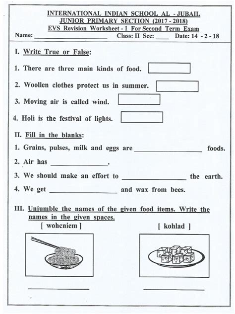 Class 2 Evs Revision Worksheet 1 Pdf